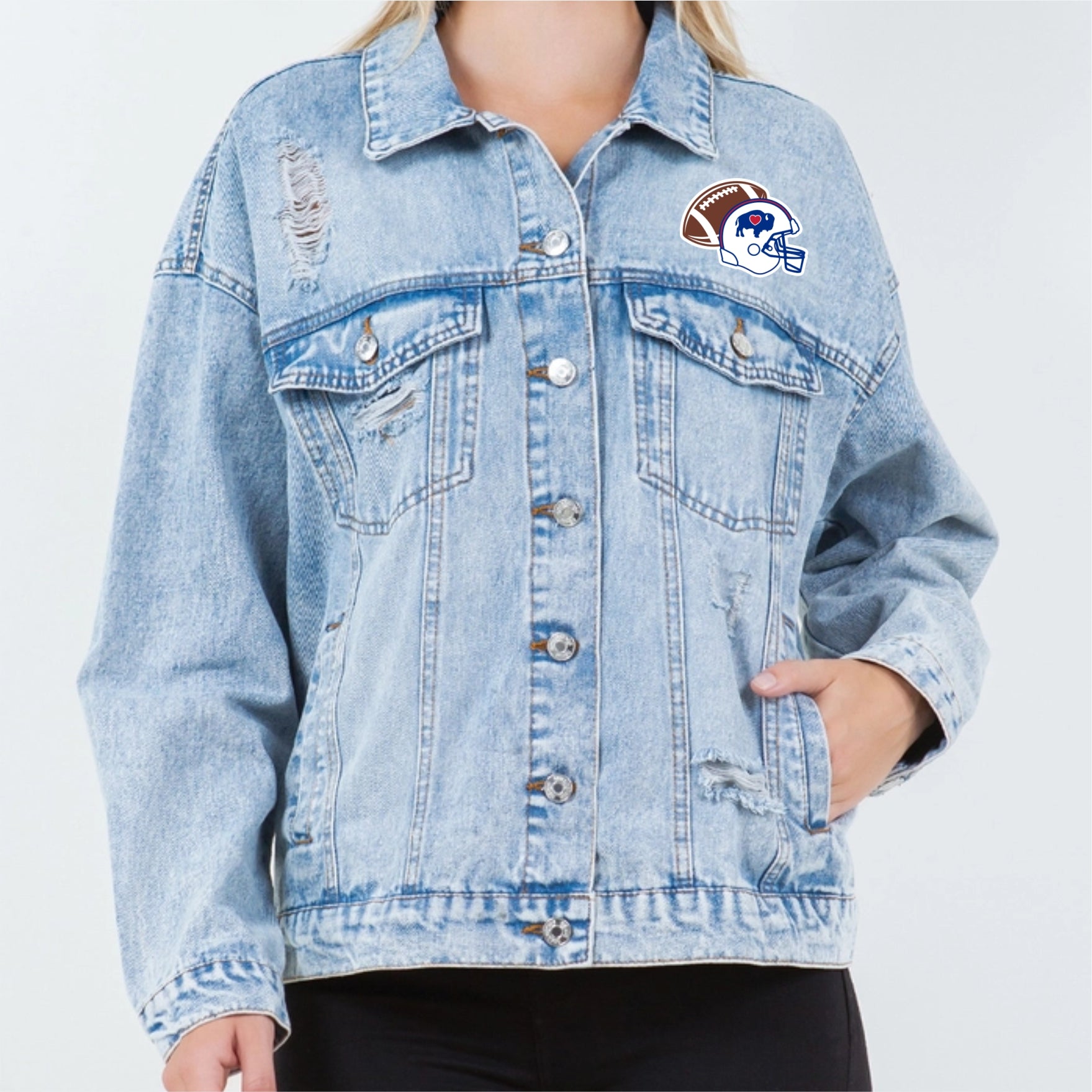 Ladies Relaxed Ripped Denim Jacket – Buffalove Apparel